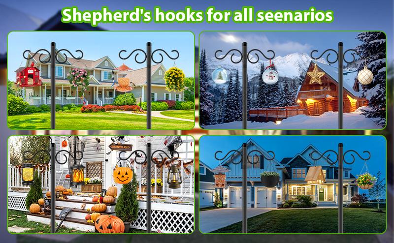 Double Shepherds Hooks for Outdoor,2 Pack 90 Inch Bird Feeder Pole with ...