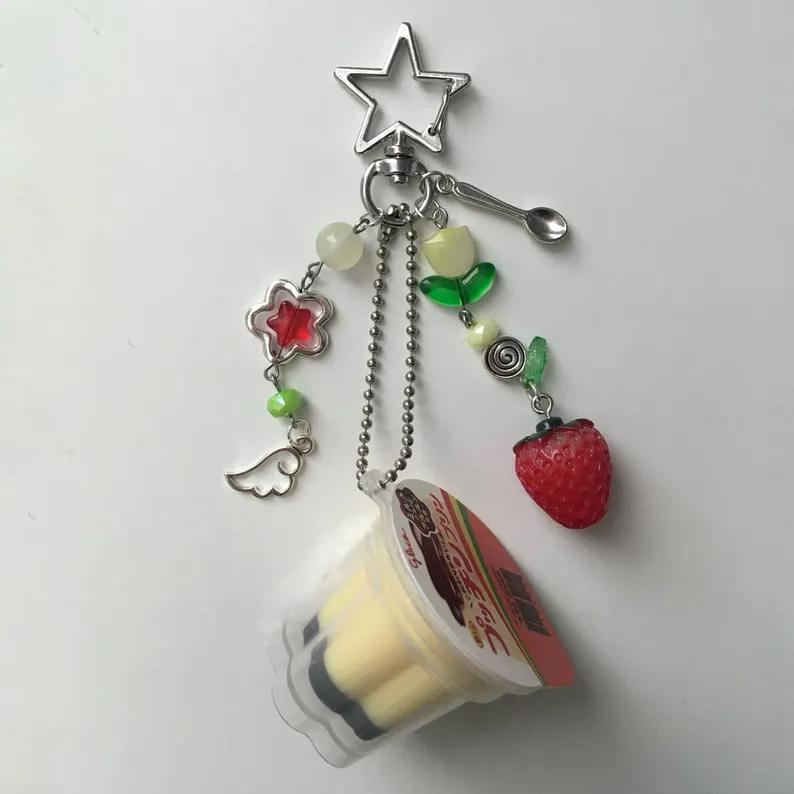 Japanese Pudding Keychain, Pink Yellow Egg Flan Charm, Y2K Heisei Retro ...