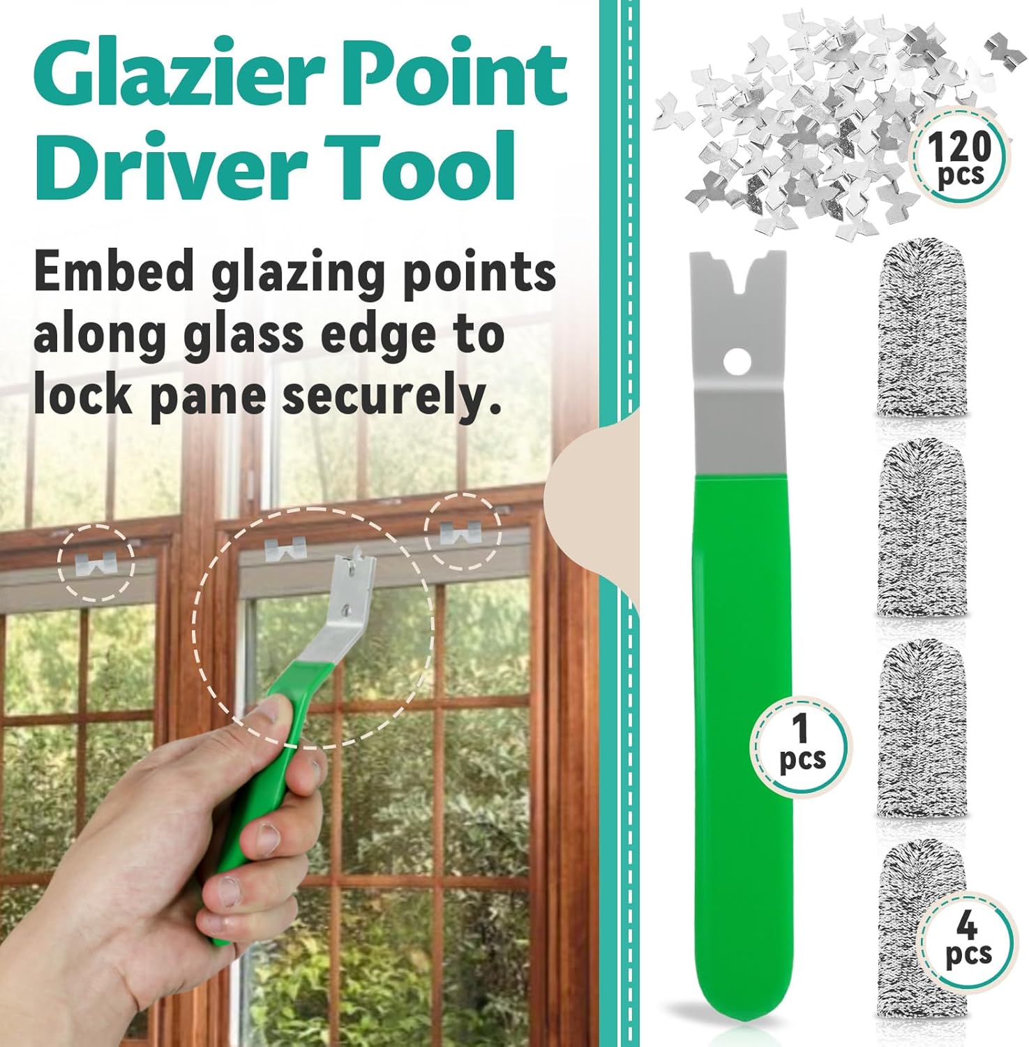 Glazier Push Points Setting Tool with 120 Glazier Points Easy-Grip ...