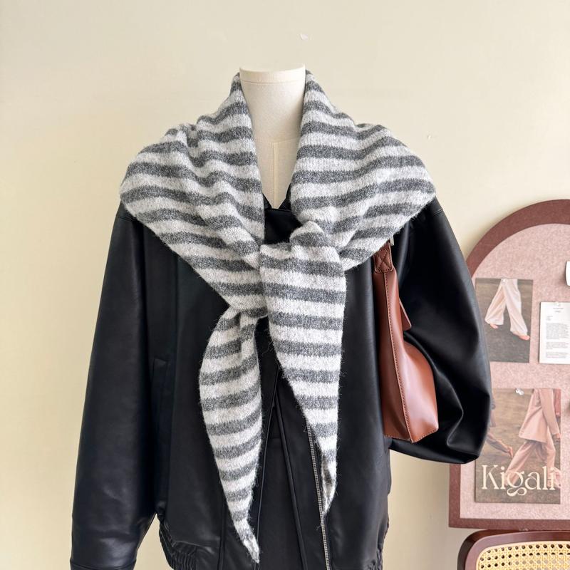 Fashion Women Wool-blend Knitted Striped Triangle Scarf Winter Warm ...