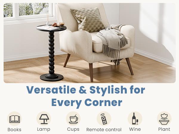Round Solid Wood Side Table Small Compact Drink Table for Bedroom ...