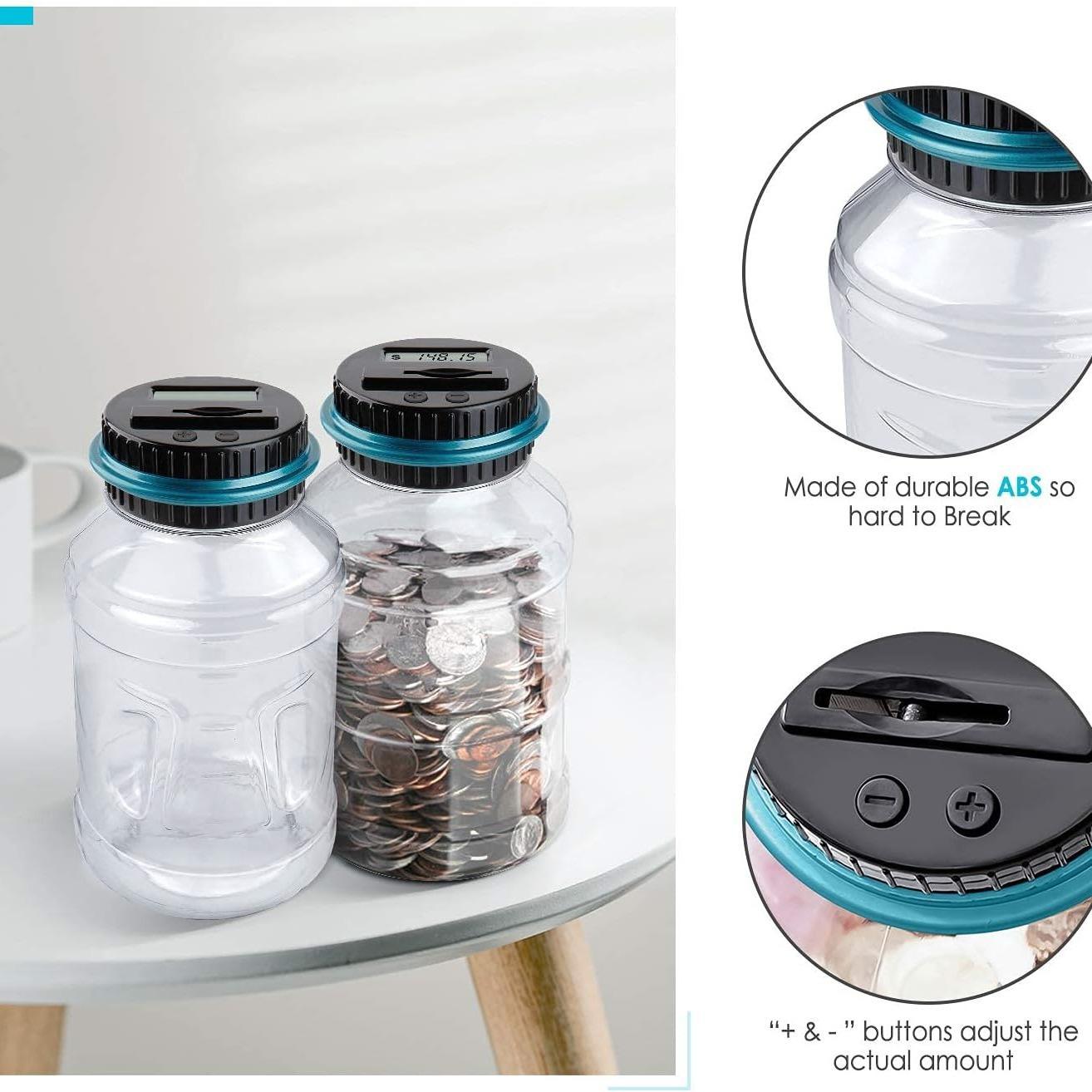 Transparent Smart Counting Money Jar, 1 Count Battery Powered LCD ...