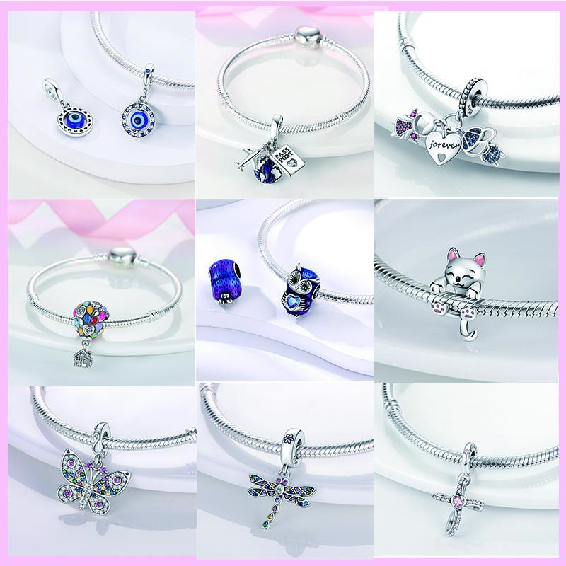 925 Sterling Silver Butterfly Dragonfly Charms Heart Cat Beads For ...