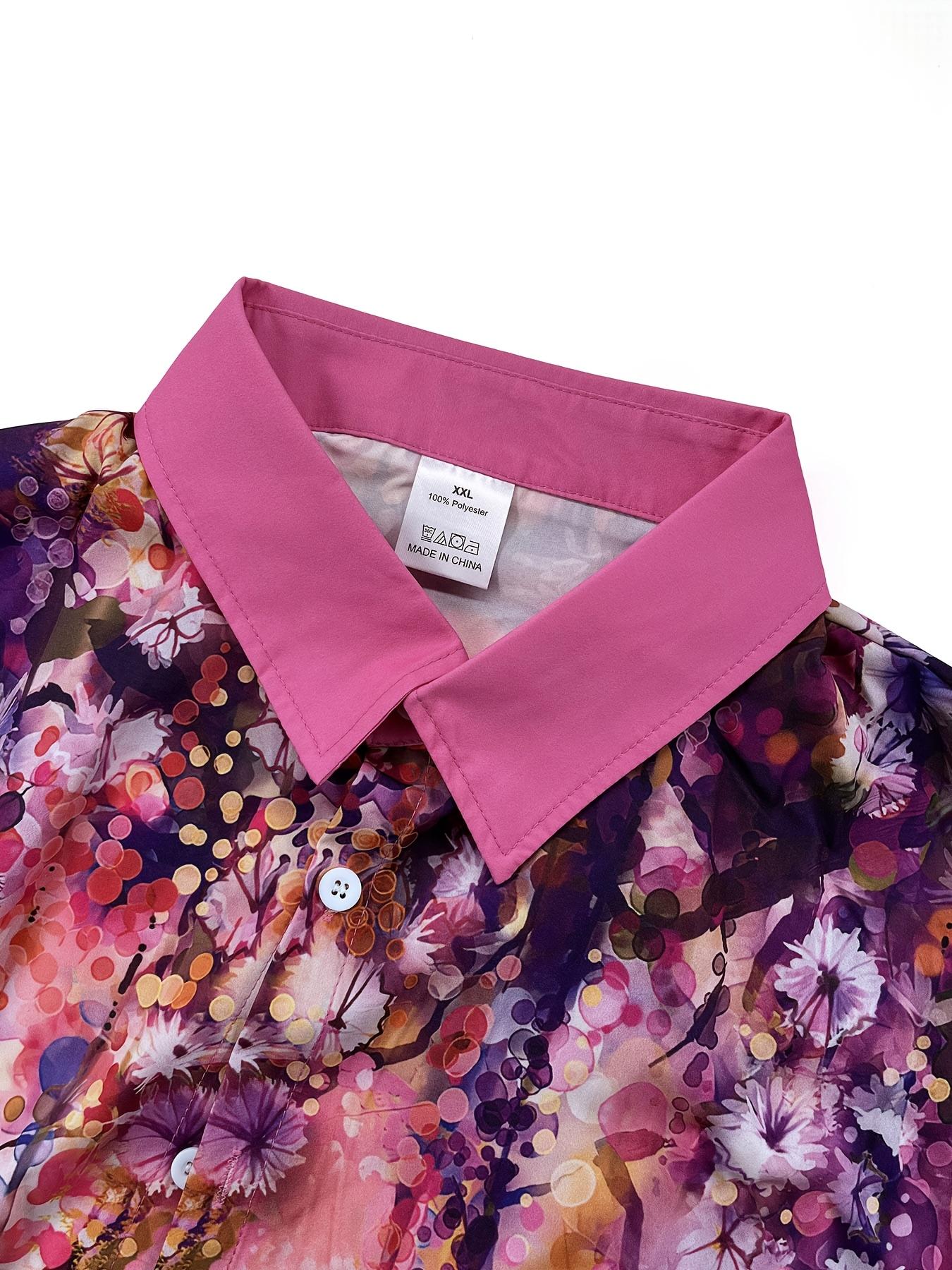 Men's Casual Floral Print Short Sleeve Shirt & Pants Set - Vibrant Pink ...