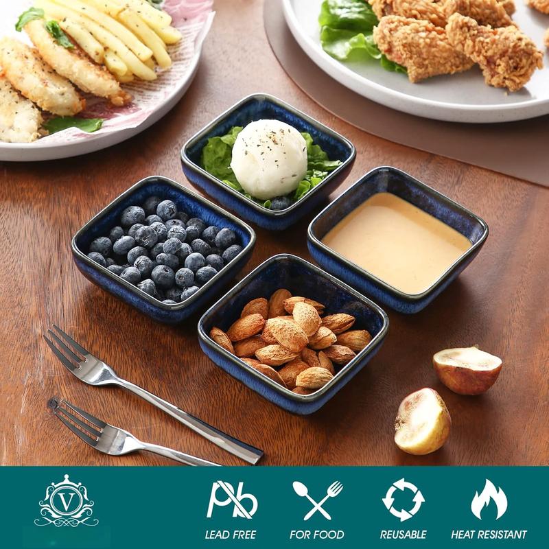 Stern 6 Oz Dipping Bowls, 3.7 Inches Ceramic Soy Sauce Dish, Square ...