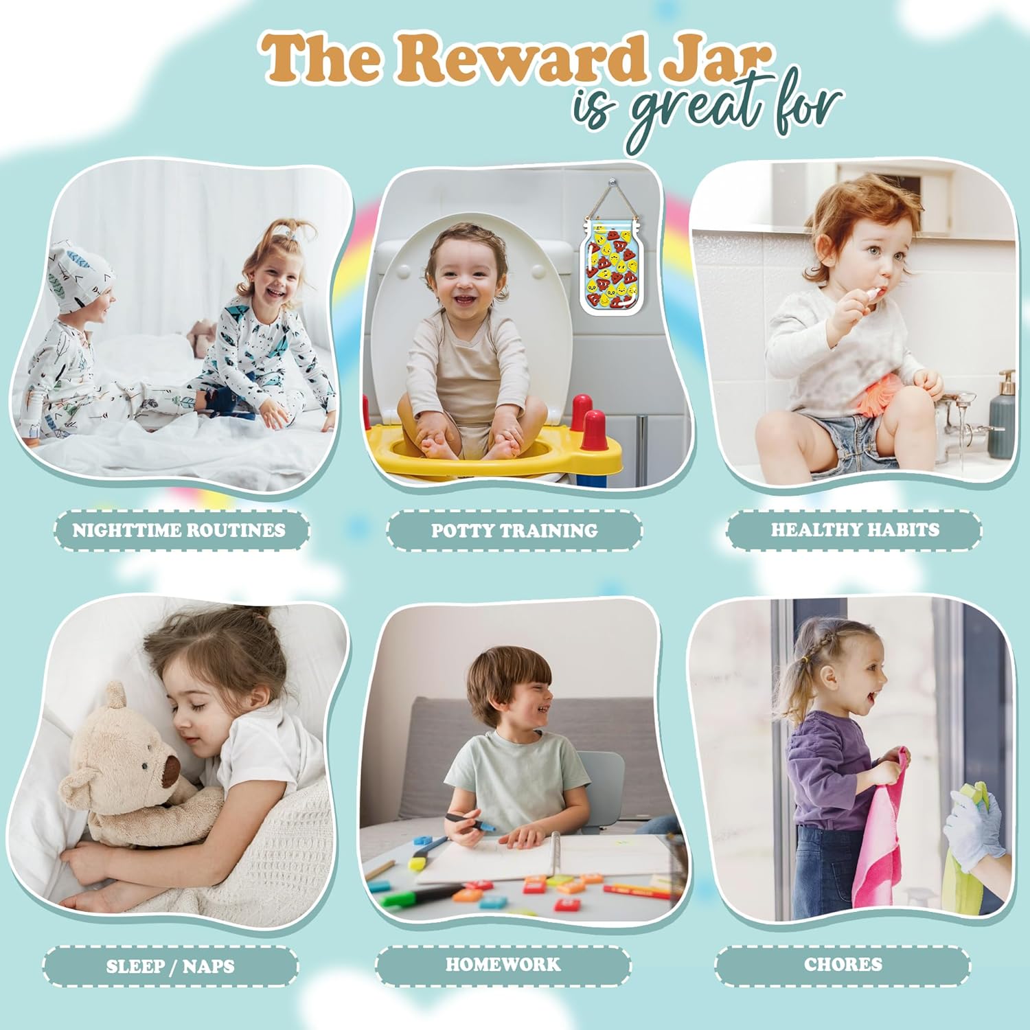 6" DIY 20 Tokens Reward Jar Potty Chore Chart Boys Girls Gifts for ...