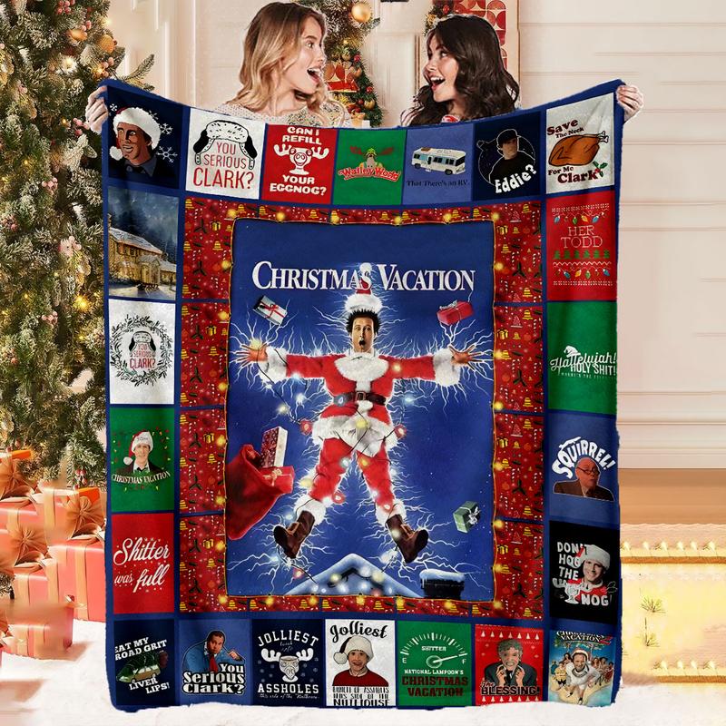 Plush Christmas Blanket with Cartoon & Letter Patterns, Soft Flannel ...