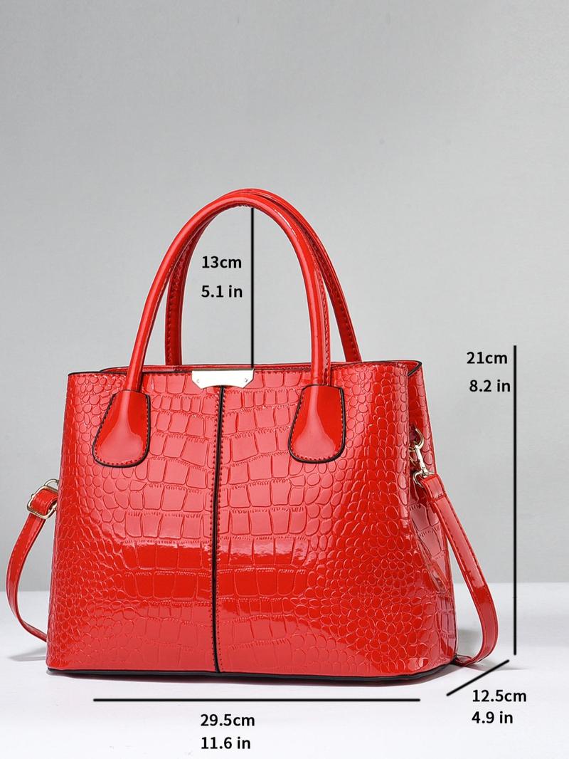 Fashion Elegant Crocodile Embossed Tote Bag, Casual Pu Leather Zipper ...