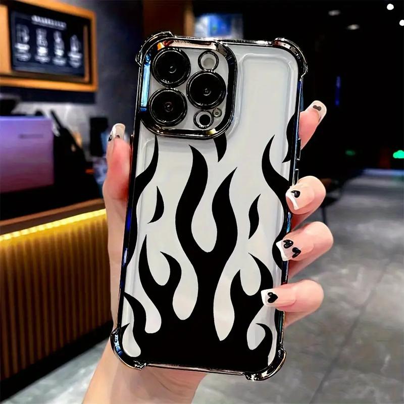 A black flame pattern transparent four-corner anti-drop electroplated ...