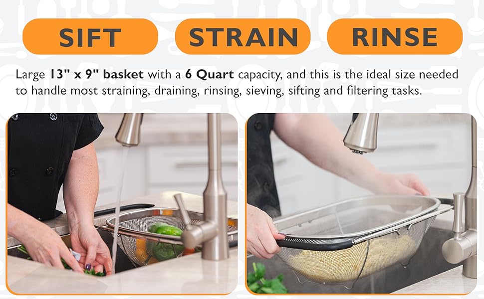 Stainless Steel Colander Strainer - 6-Quart Collapsible Colander with ...