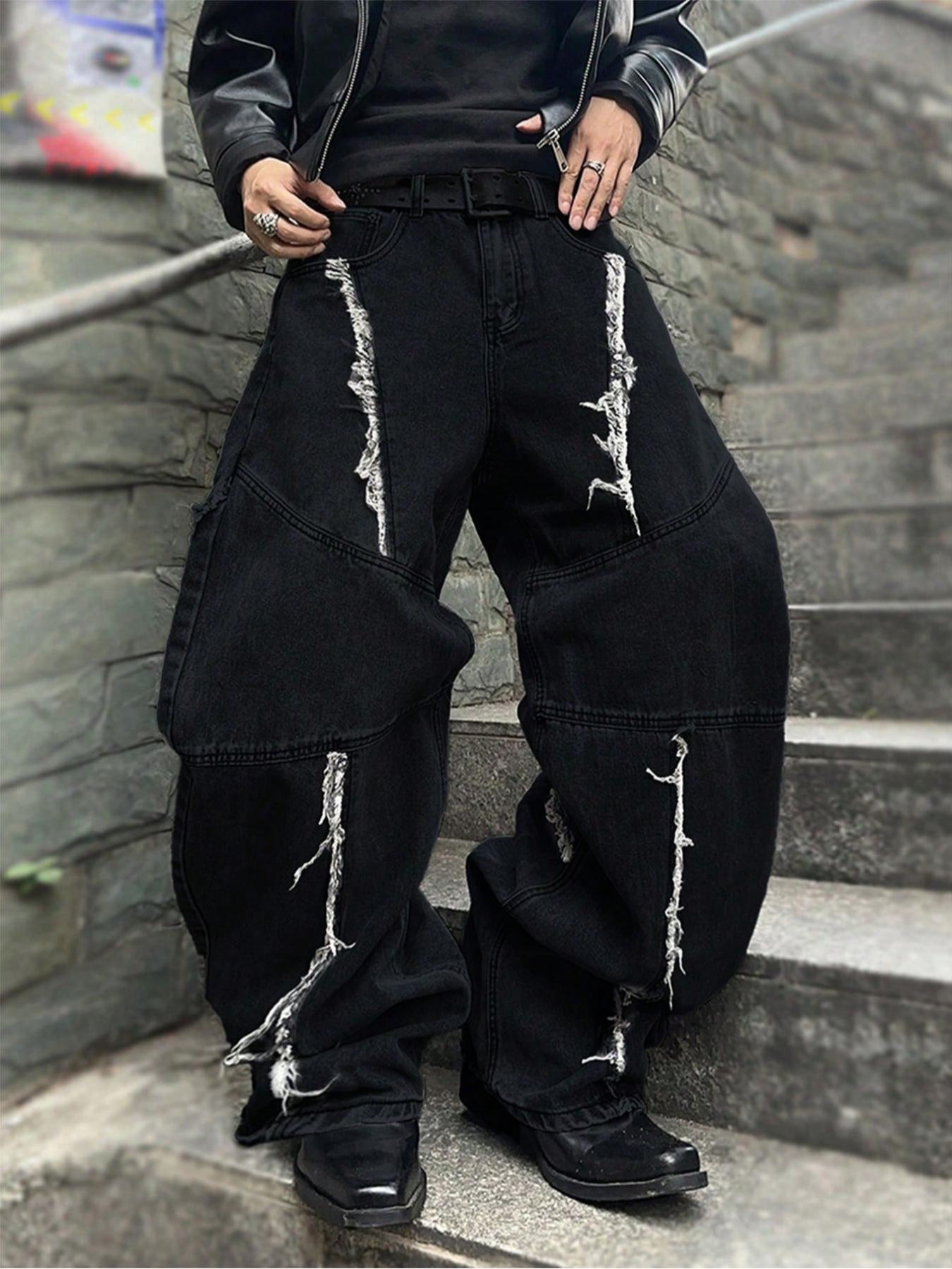 Men's Loose Fit Dark Wash Jeans - Casual Street Style - TikTok Shop