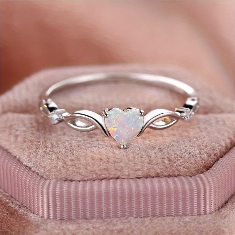 Minimalist Luxury Heart Shaped Synthetic Opal Ring Birthstone Inspired ...