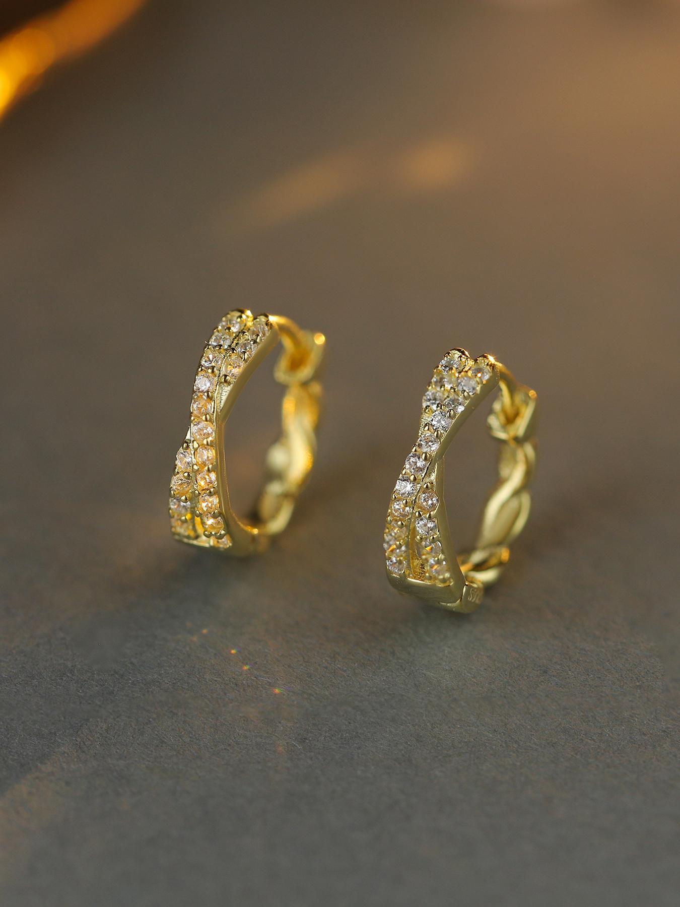 Women's S925 Silver Color Earrings, French Elegant Crossed Dual-Row ...