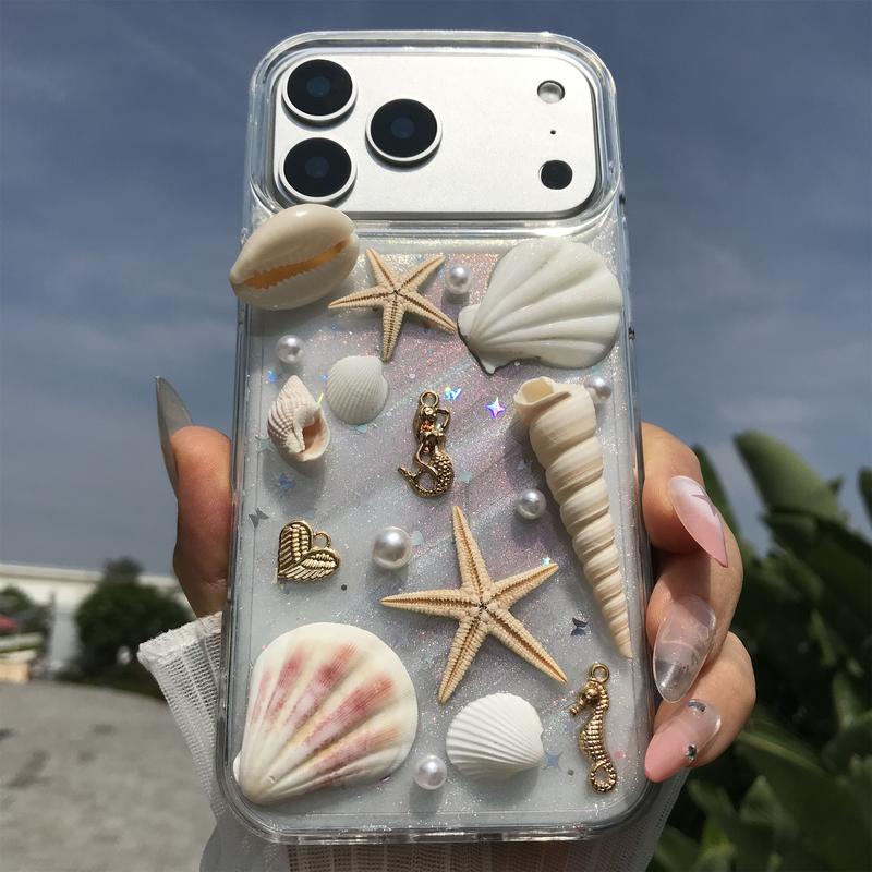 Handmade Phone Case Natural Shell Starfish Conch Sparkling Sequins for ...