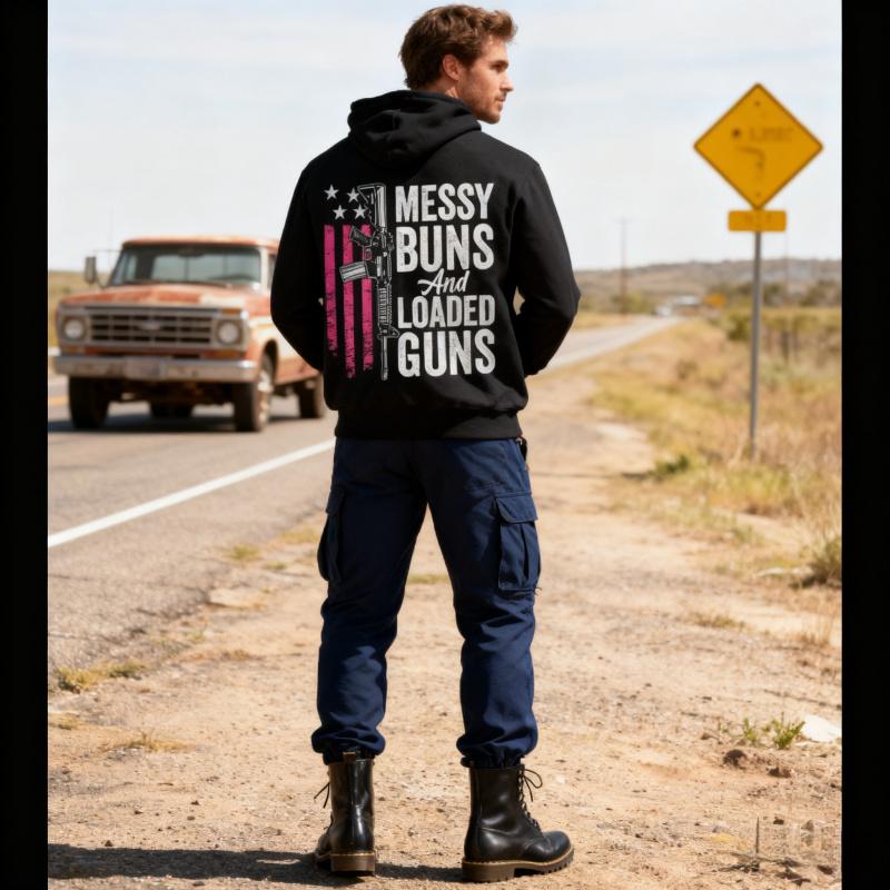 Messy Bun and Gun Loaded with Bullets - Funny Female Gun Owner (Back ...