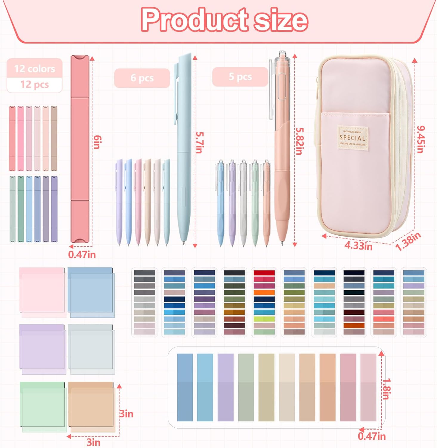 135 Pcs Book Annotation Kit Aesthetic Pencil Case Bag with 12 ...