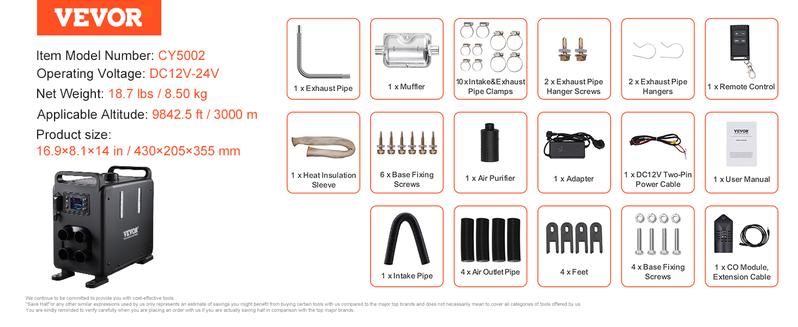 VEVOR 8KW Diesel Air Heater, 12V/24V All in One, Bluetooth APP Control ...