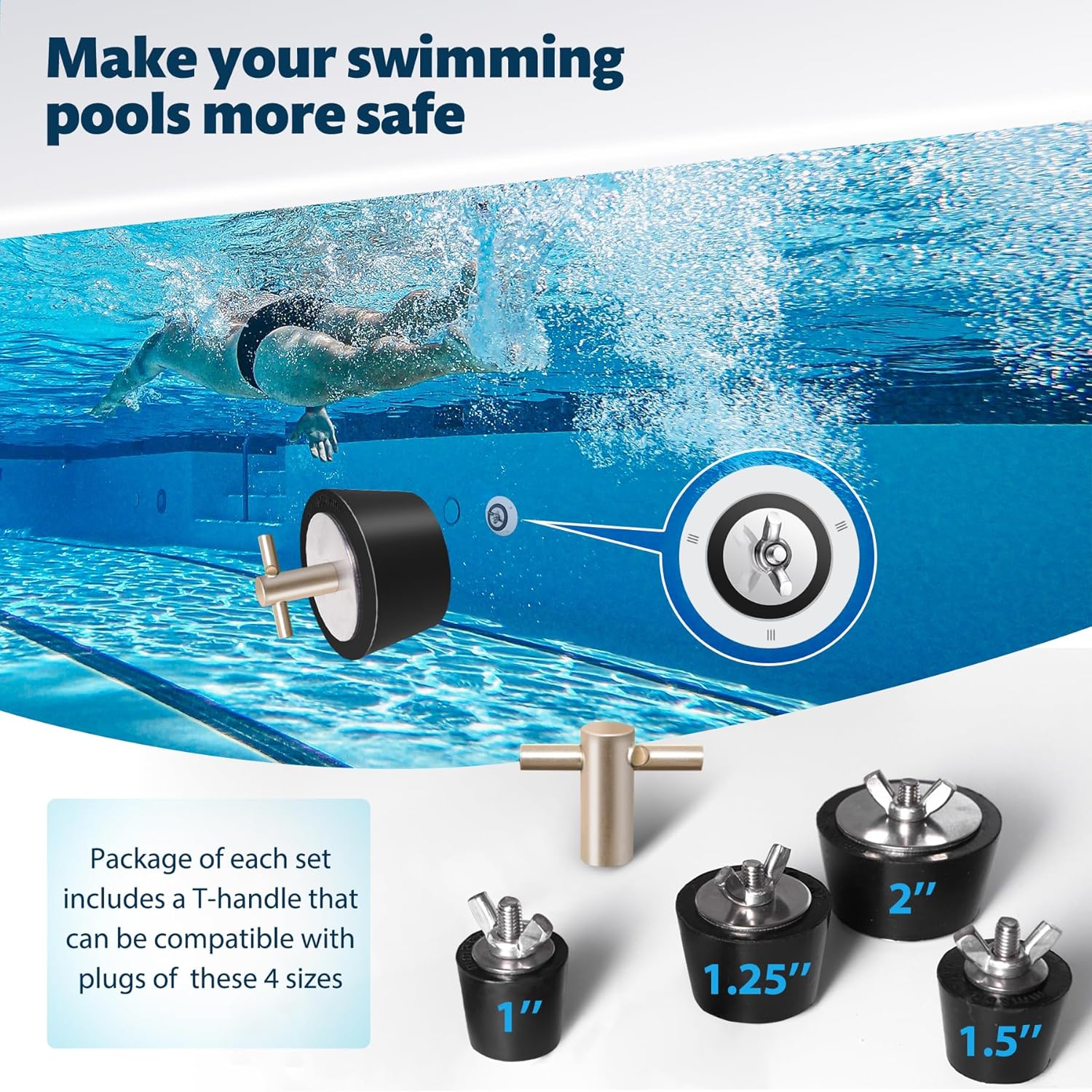 2 Pack 1 inch Rubber Pool Winter Plugs with T-Handle 1" Pool ...