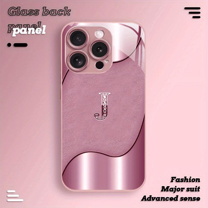 Diamond Letter J Design Pattern Niche Pink Metallic Paint Glass Phone ...