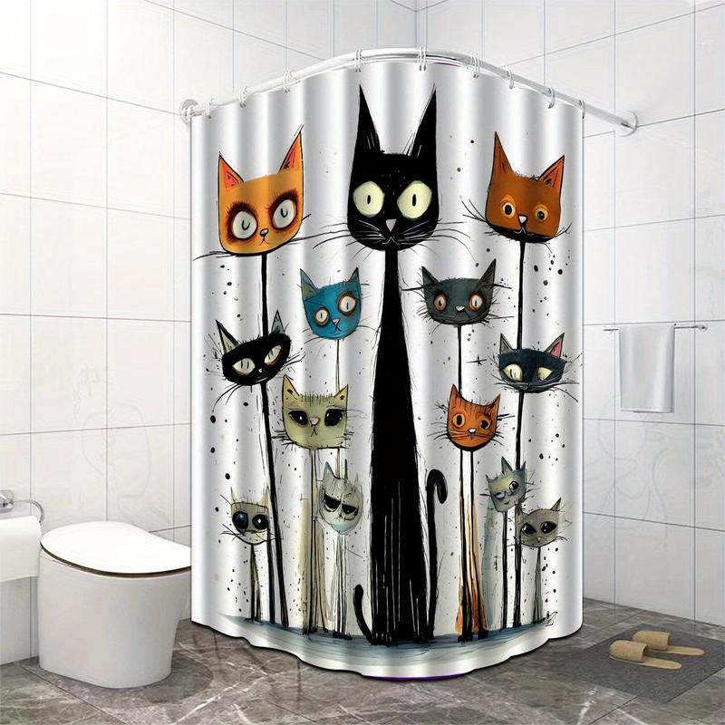 Cat Pattern Shower Curtain, 1 Count Waterproof Bathroom Curtain with ...