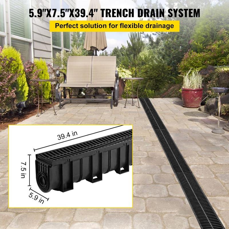 VEVOR Trench Drain System, Channel Drain with Metal Grate, 5.7x3.1 ...