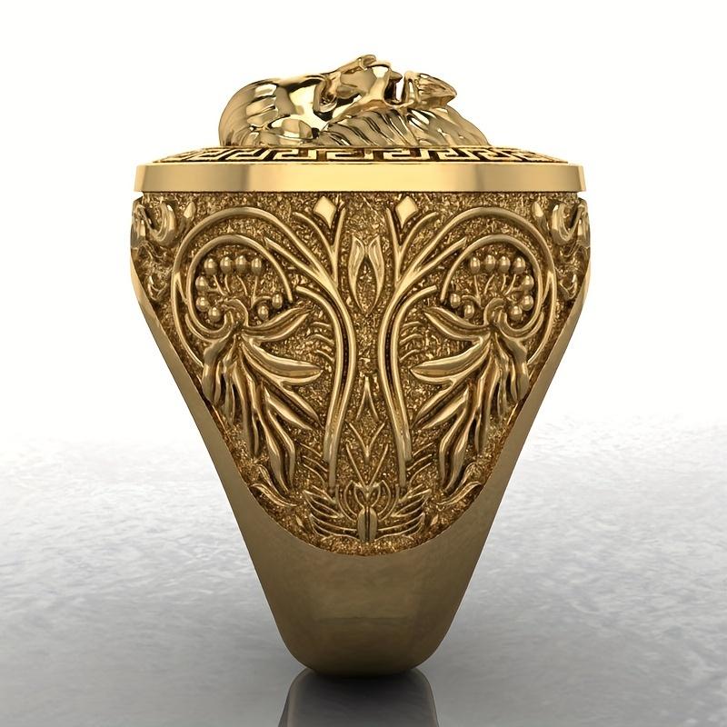 Vintage Style Men'S Wide Band 18K Gold Plated Copper Ring with Lion ...