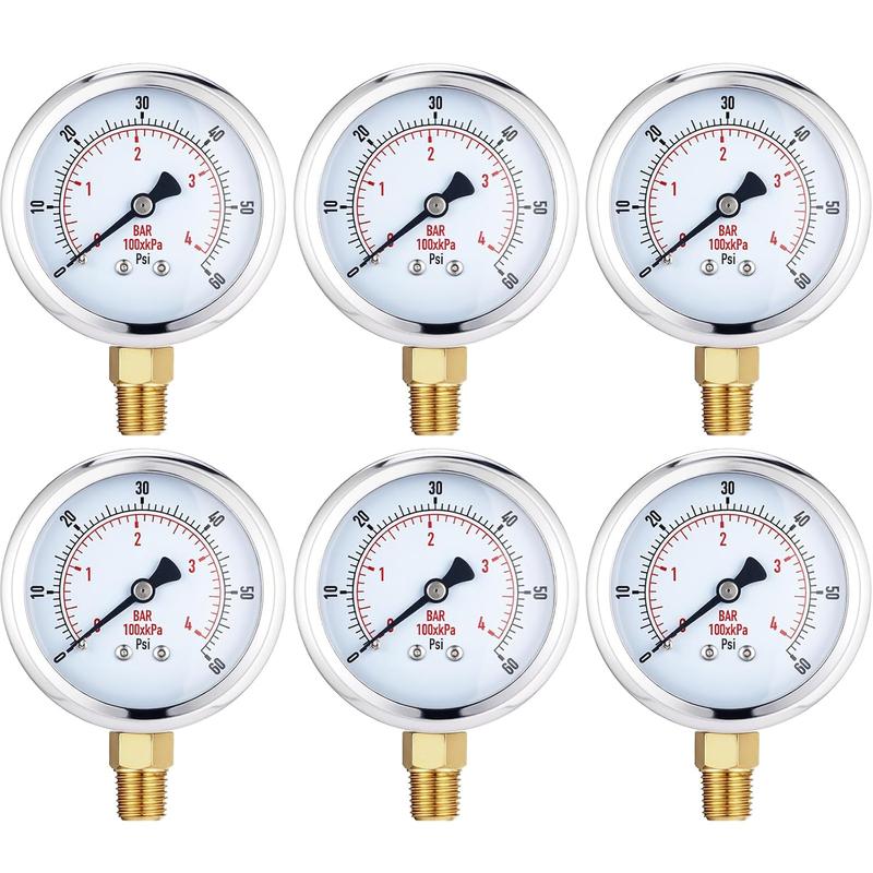 6 count 0-60psi Low Gauge 2.5" Dial Size 1/4 NPT Lower Mount Gauge with ...