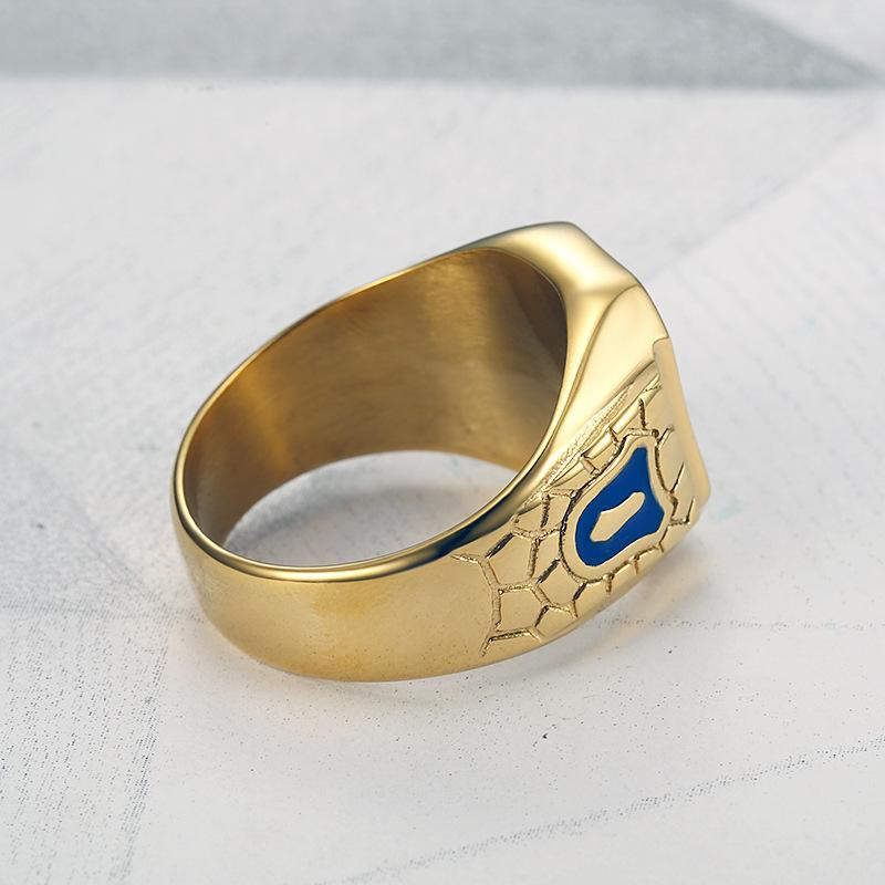 SWMasonic AG Ring- Hip Hop Ring - Golden Plated Titanium with Blue ...
