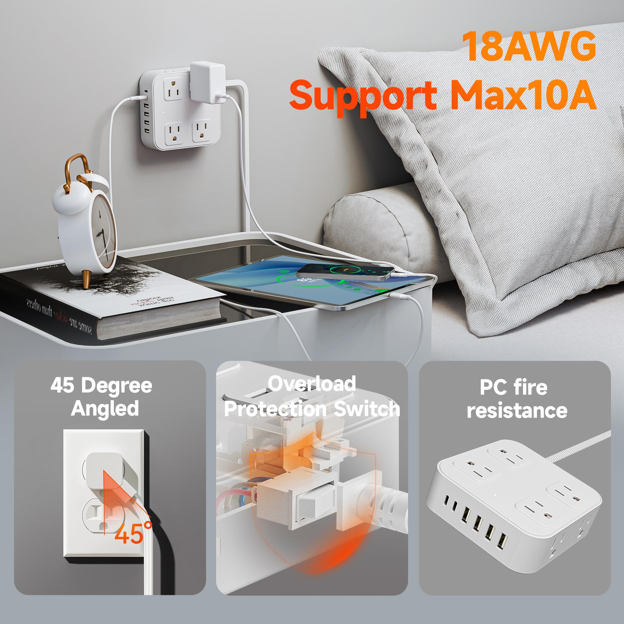 8-Outlet Surge Protector Power Strip with 4 USB A Ports，2 USB-C, Flat ...