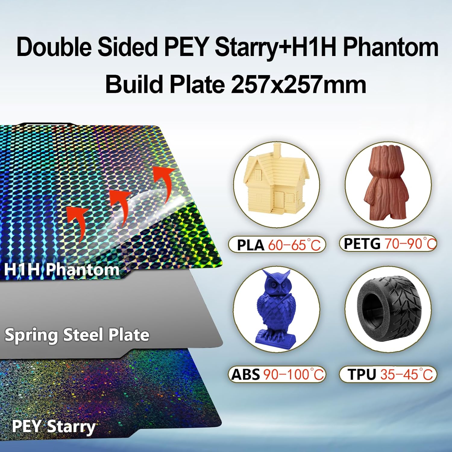 Double Sided PEY H1H Build Plate for Bambu Lab A1/X1/X1C/X1E/P1P/P1S ...