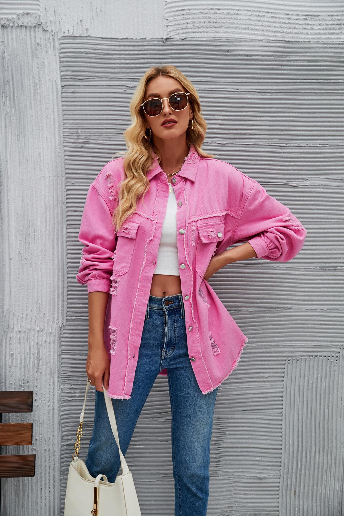2025 New Lady's Blush Pink Denim Jacket - Long Sleeves, Loose Fit ...