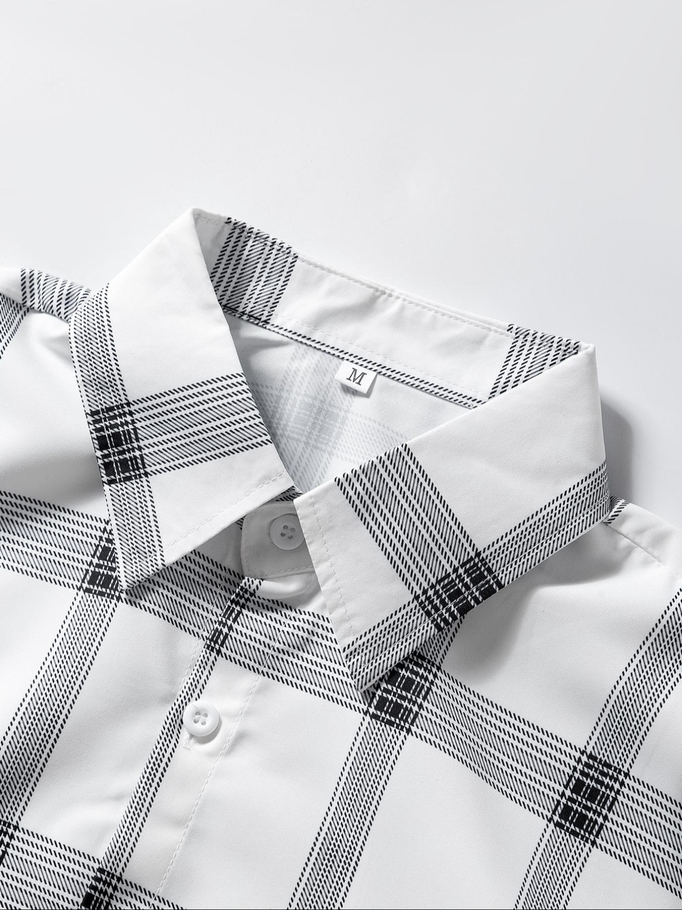 Men's Plaid Print Button Front Button Up Shirt, Casual Regular Fit Long ...