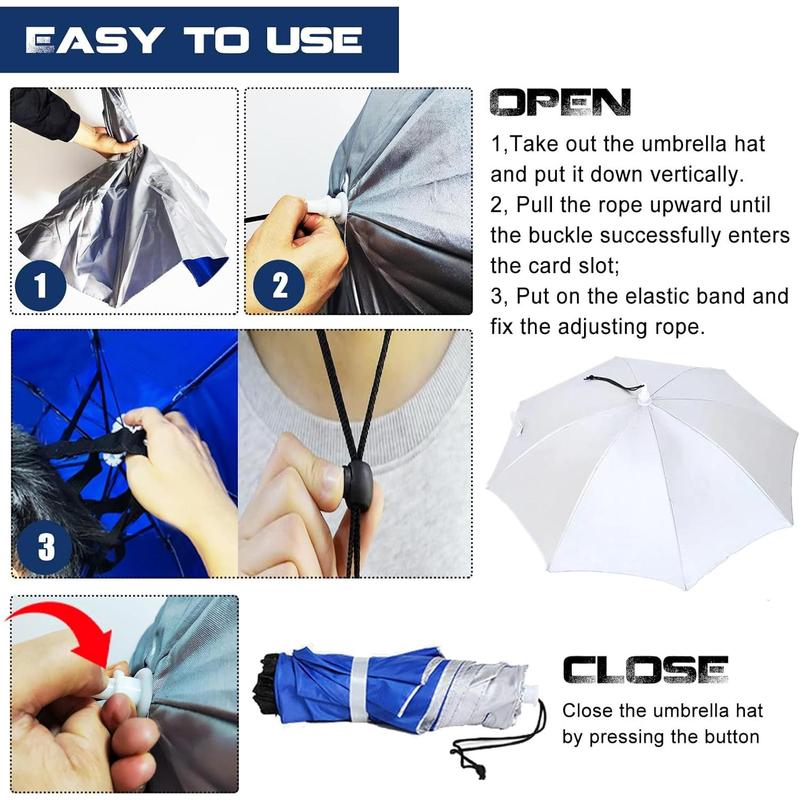 37in Hands-Free Umbrella Hat for Adult, Sun Rain UV Shield Protection Outdoor Umbrella Cap ...