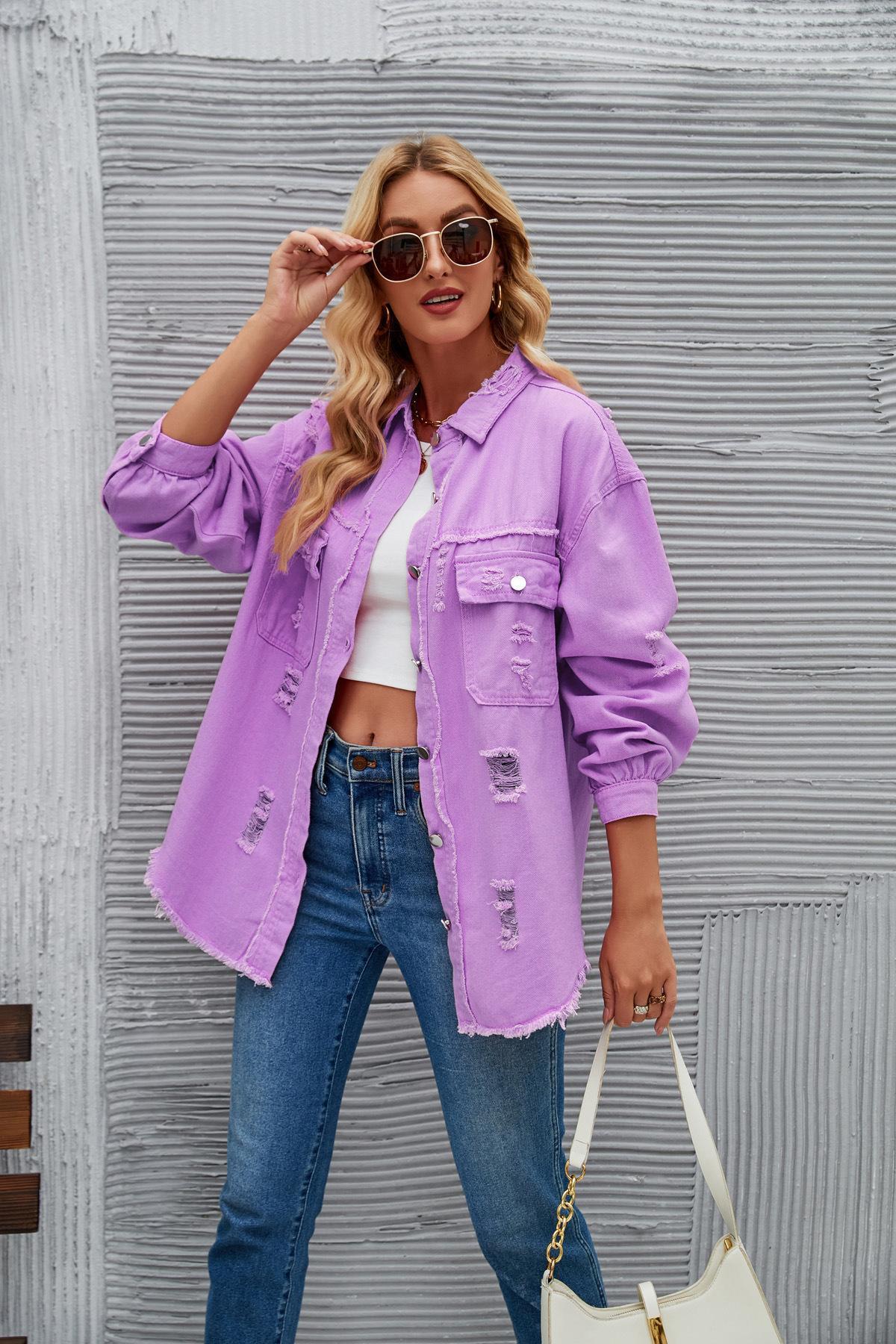 2025 New Lady's Blush Pink Denim Jacket - Long Sleeves, Loose Fit ...