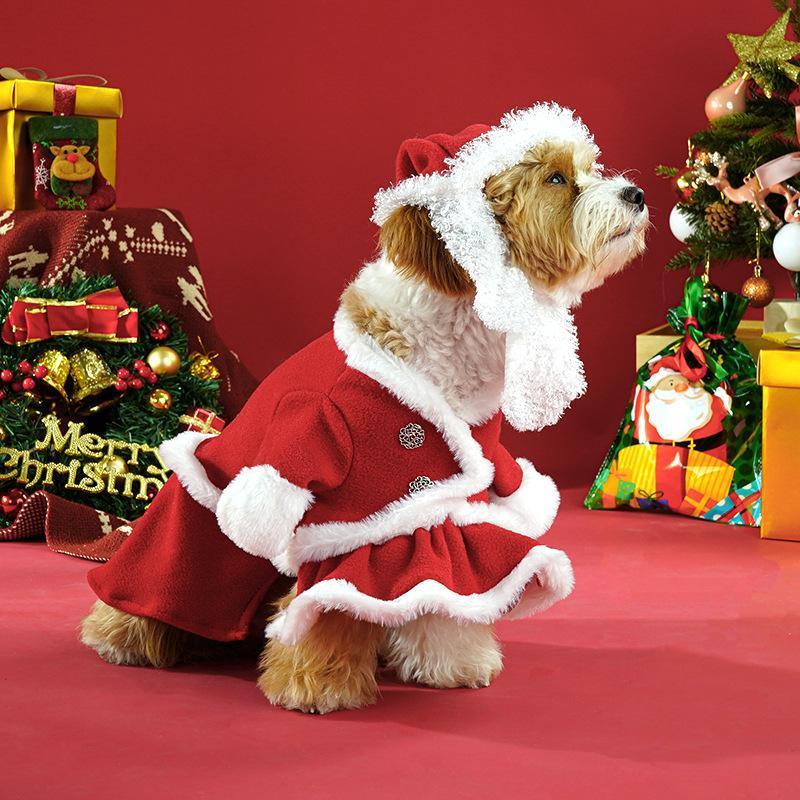 Dog Christmas Costume Set, Plush Dog Clothes for Party, Warm Pet Cat ...