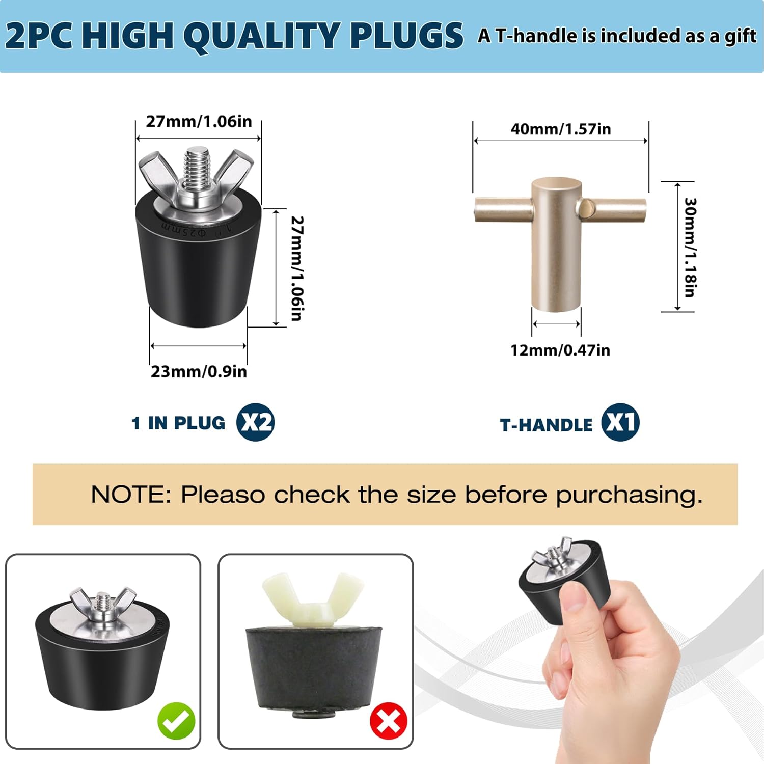 2 Pack 1 inch Rubber Pool Winter Plugs with T-Handle 1" Pool ...