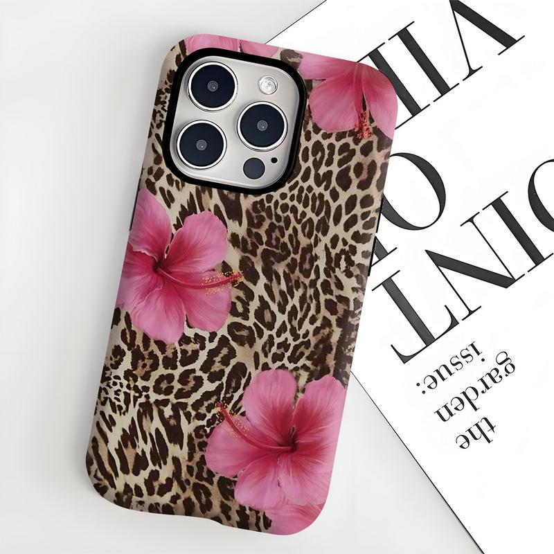 Leopard Floral Pattern Phone Case, Shockproof Rugged Cover Dual Layer ...
