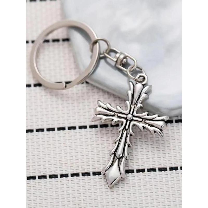 1 Piece Fashion Cross Design Embossed Metal Keychain For Men & Women ...
