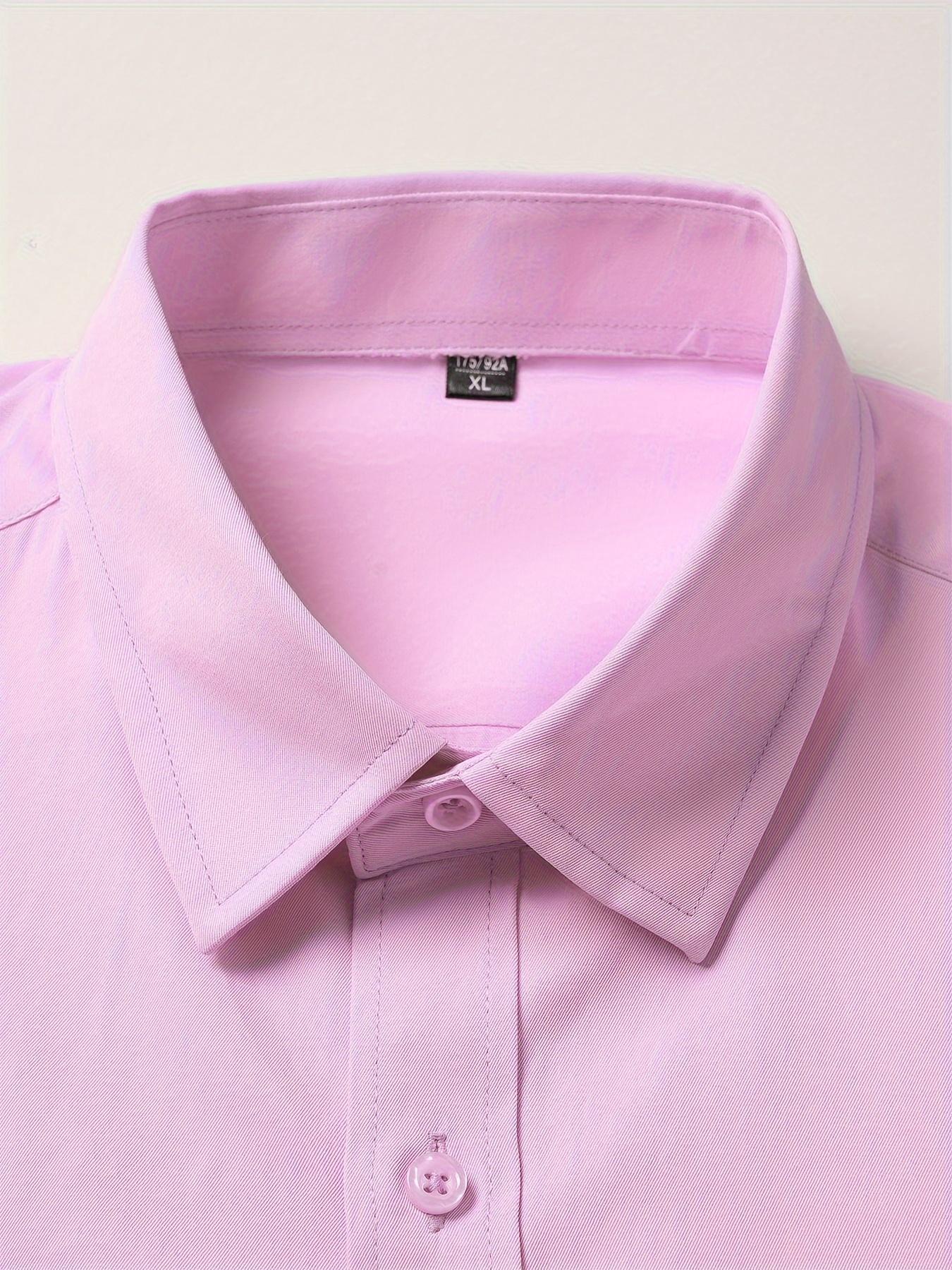 Solid Color Men's Business Slim Fit Long Sleeve Button Up Shirt, Spring ...