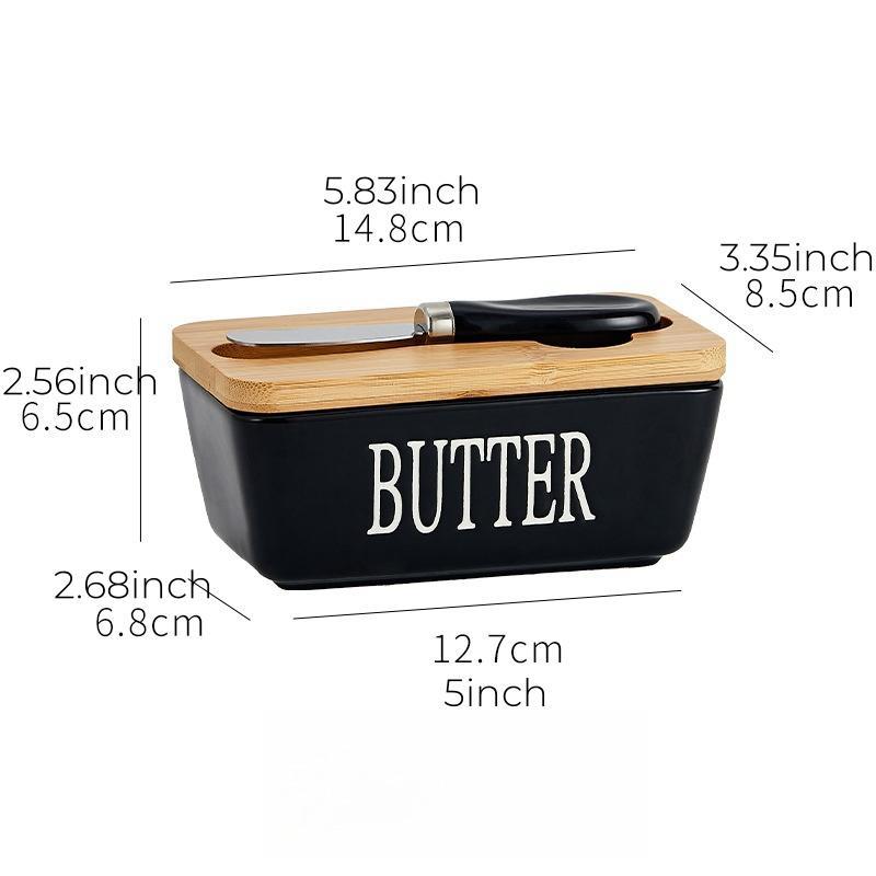 Ceramic Butter Dish Set, 1/10pcs Butter Box with Bamboo Wooden Lid ...