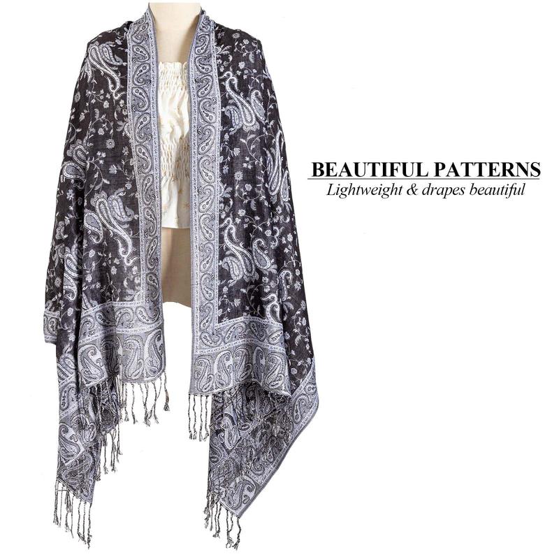 Pashmina Feel Shawls Wraps For Women Rave Scarf Soft Silky Reversible ...