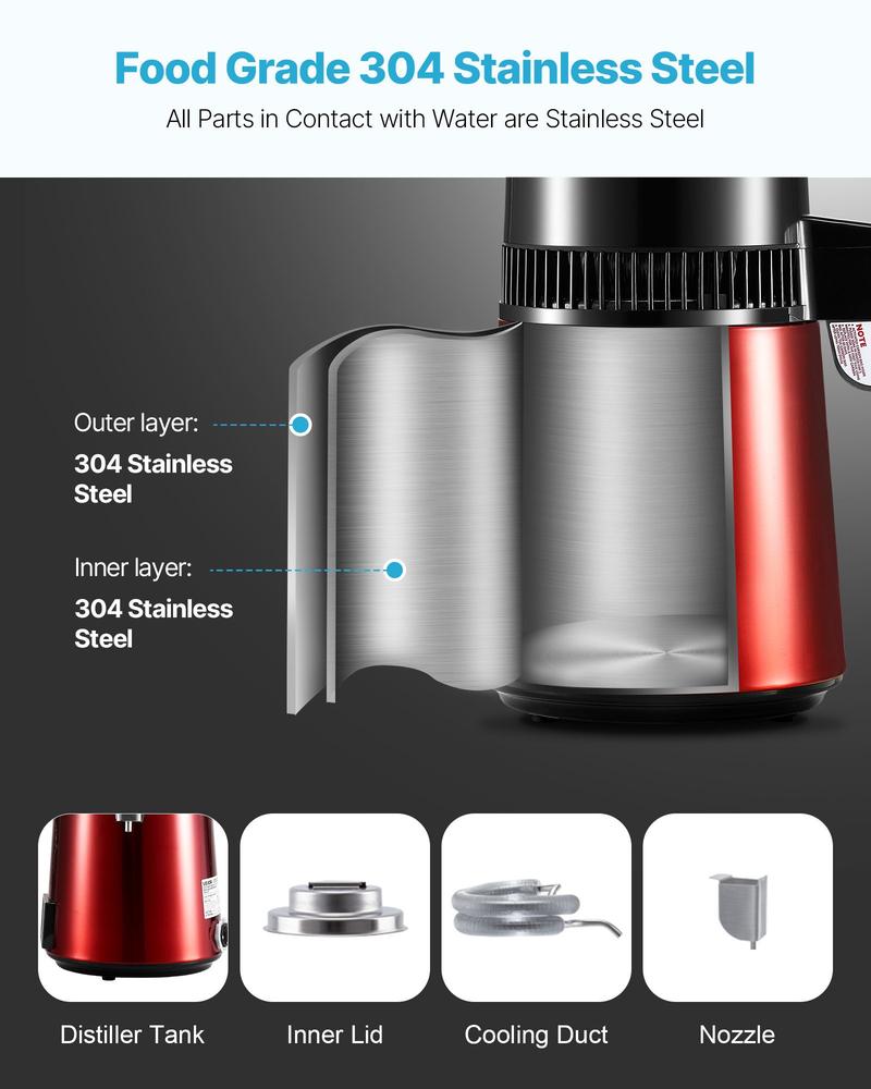 VEVOR Water Distiller, 4L 1.1 Gallon Pure Water Purifier Filter For ...