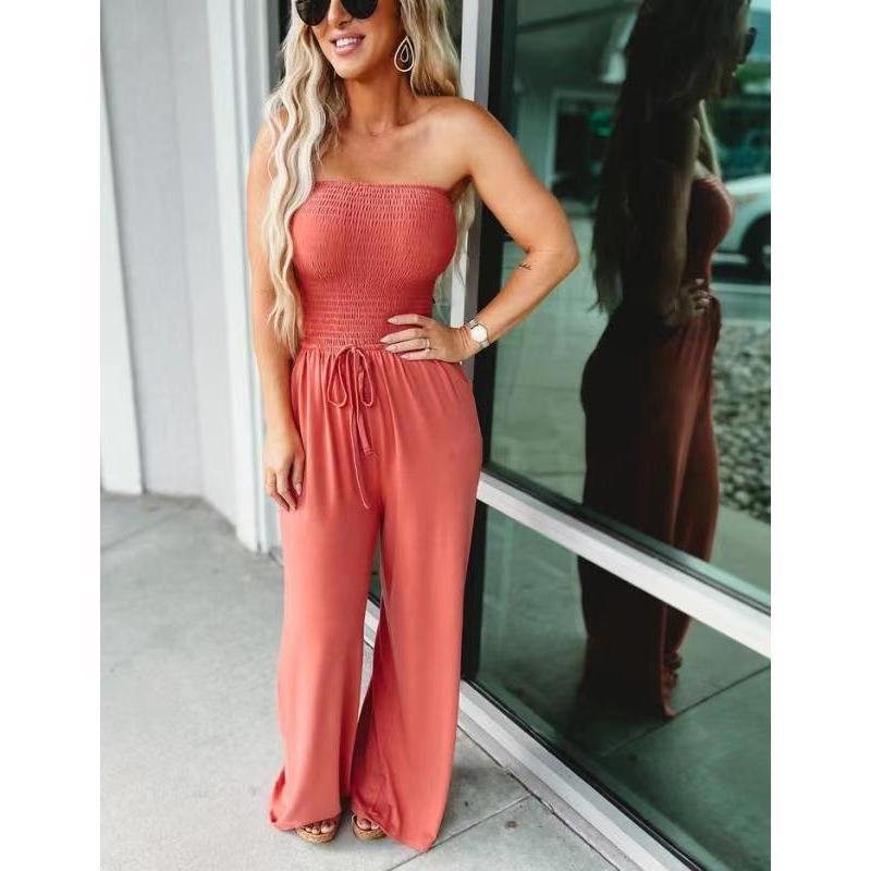 2025 New Solid Color Strapless Loose Women's Jumpsuit Elegant Overalls ...