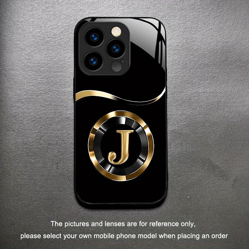 Fashionable Simple Gold Letter J Tempered Glass Phone Case Suitable for ...