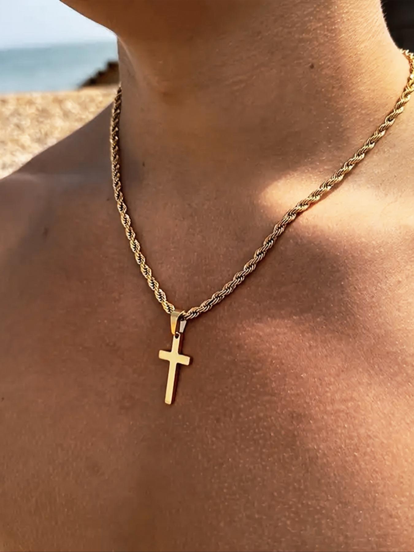 Punk Hip Hop Stainless Steel Twist Chain Cuban Cross Necklace, Classic ...