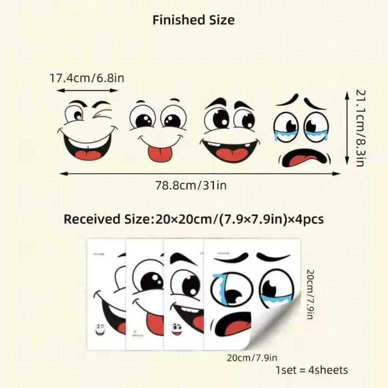 4 sheets/Set Cartoon Face Stickers,Self-Adhesive,Plastic Surface ...