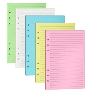 A5 Colorful Lined Filler Paper, 6-Hole Punched, 120GSM Loose-Leaf Paper ...
