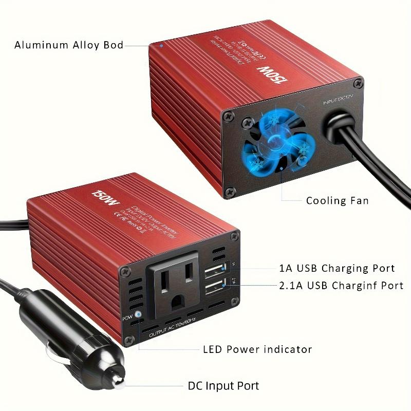 1pc Car Power Inverter DC 12V To AC 110V For Convenient Travel, 150W ...