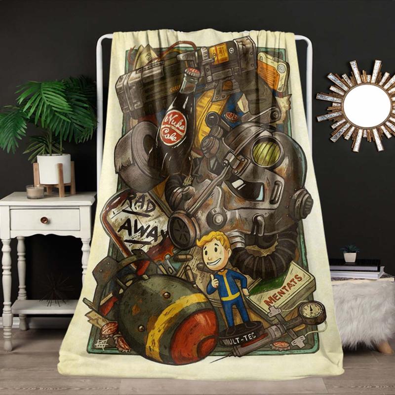 Fallout themed printed flannel blanket with retro game design, suitable ...