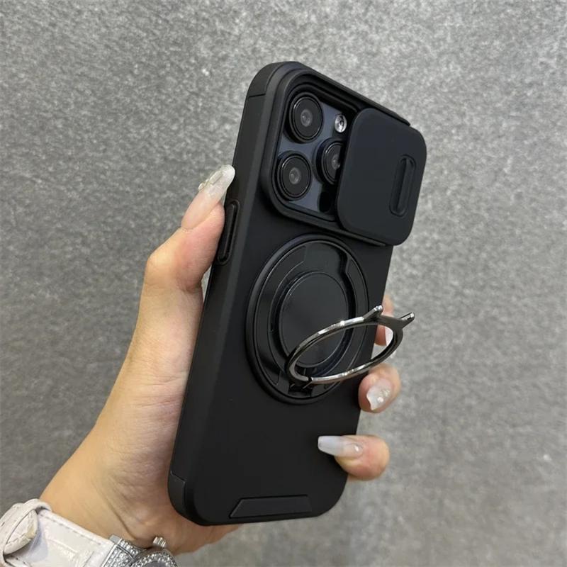 Luxury Heavy-Duty Rugged Armor Magnetic Bracket Case For iPhone 16 15 ...